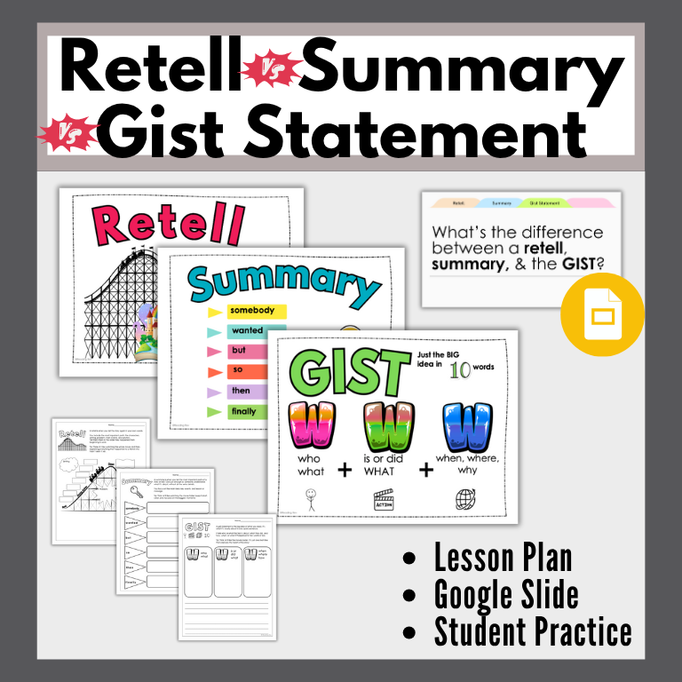 Retell vs. Summary vs. GIST Lesson – Reading Rev
